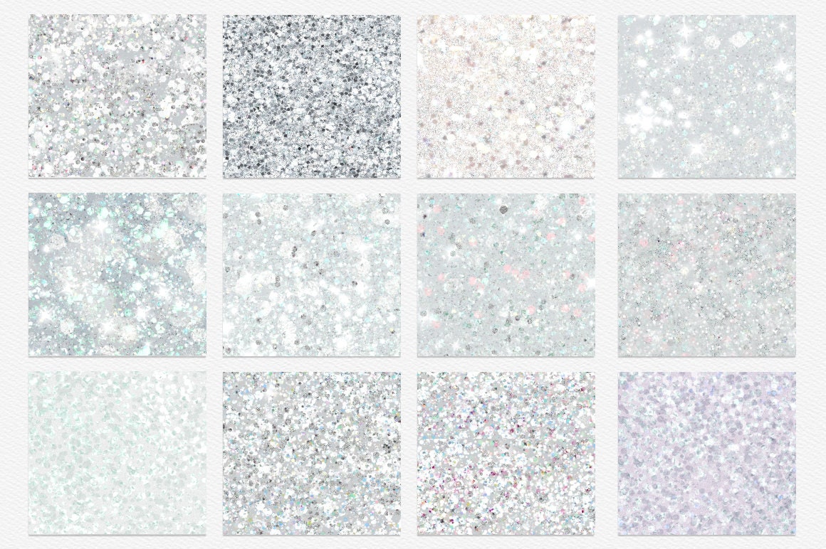 White Glitter Digital Paper, Silver Snow Background, Sparkle Scrapbook ...