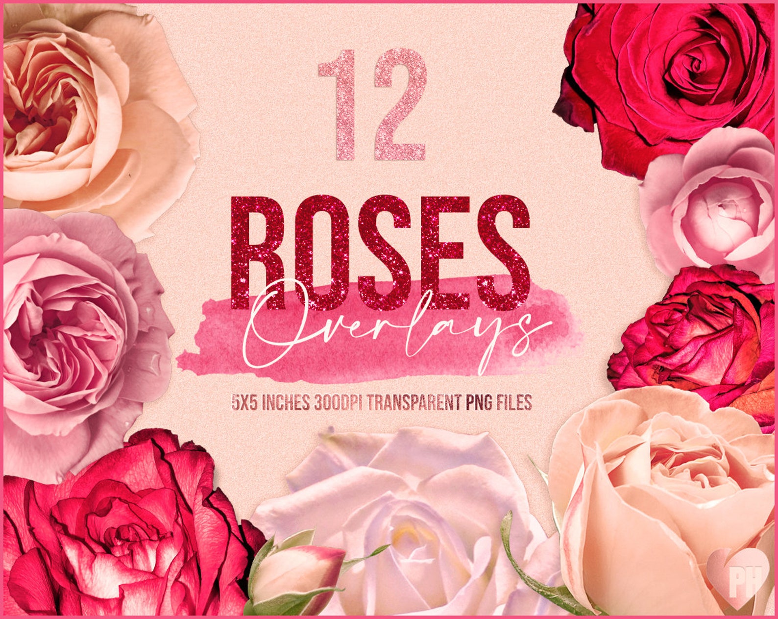 PHOTOSHOP DIGITAL OVERLAYS Red Rose Flower Overlays for - Etsy