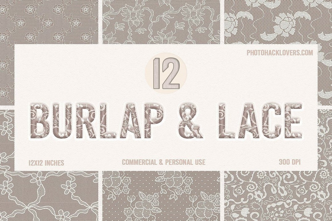 Burlap & Lace Digital Paper, Lace Pattern Lace Digital Paper Burlap ...