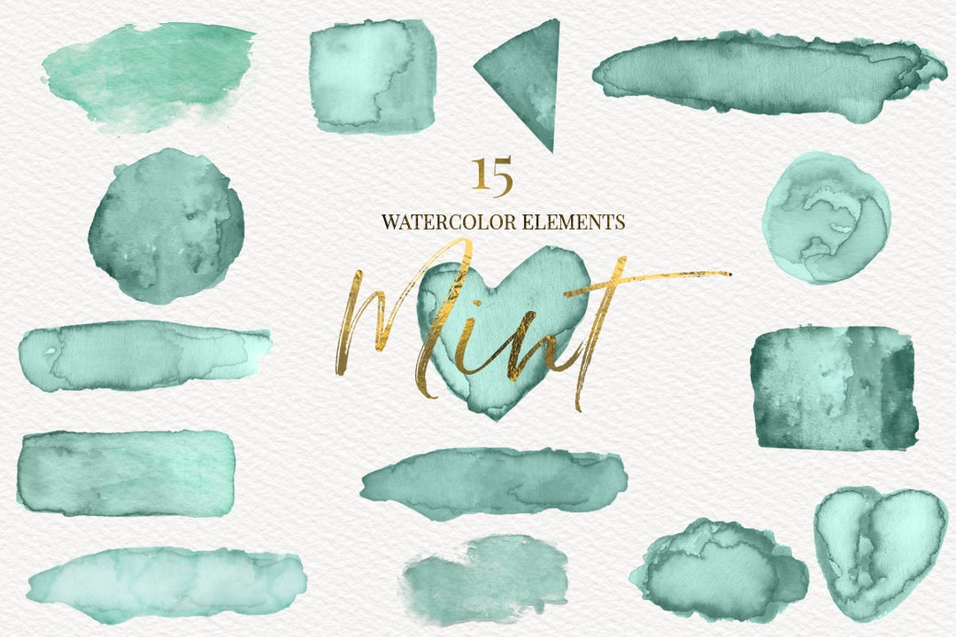 Mint Watercolor Shapes, Teal Graphics Clipart, Digital Scrapbook ...