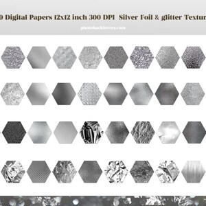 100 Silver Digital Papers: "silver Foil and Glitter Textures" Foil ...