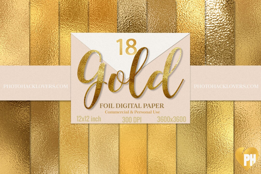 Digital Scrapbook Paper Gold Foil, Gold Foil Print, Gold Digital Paper ...