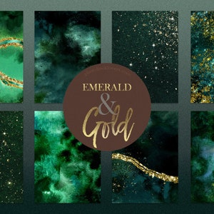 Emerald Green and Gold Watercolor Textures, Luxury Marble Digital Pack ...