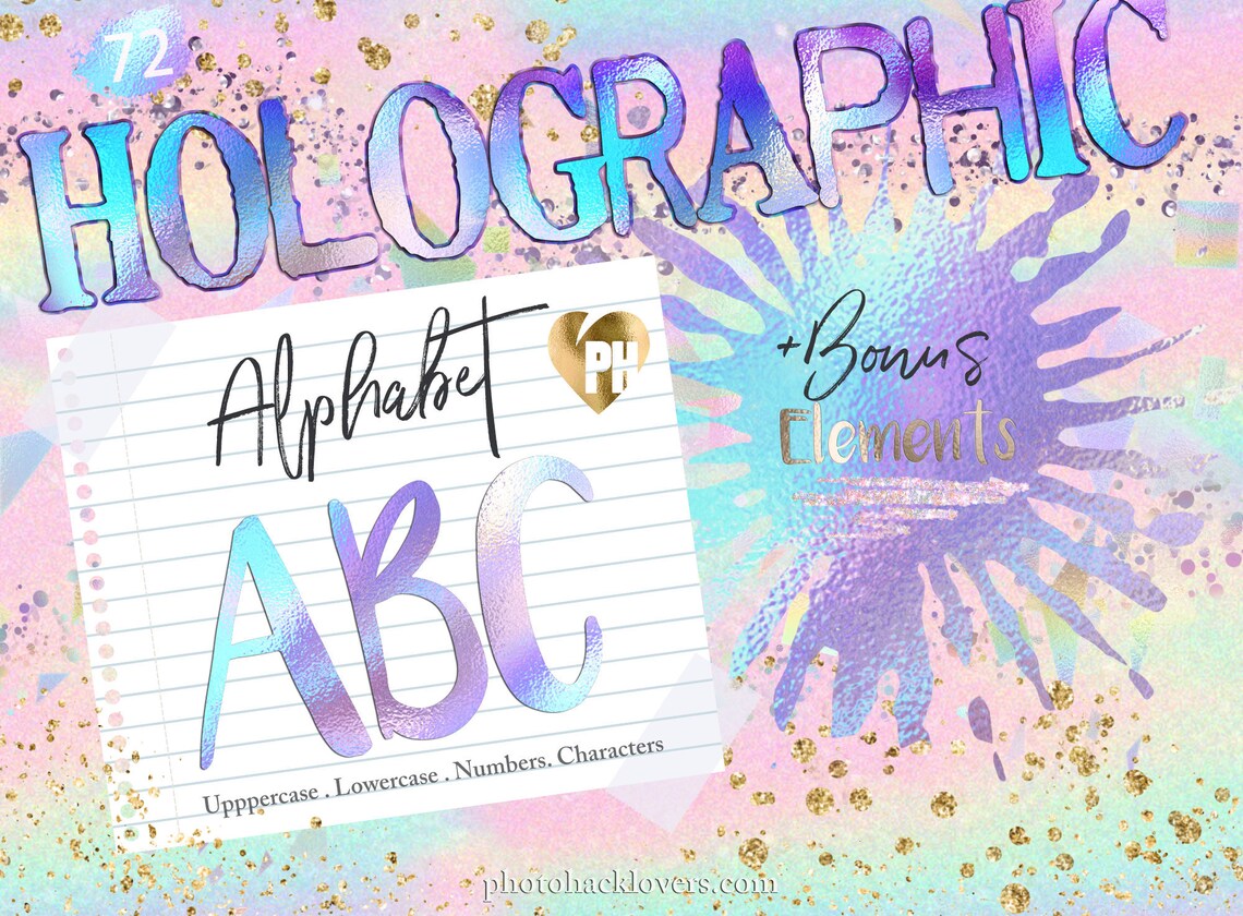 Holographic Digital Alphabet Clipart Rainbow Alphabet Clip | Etsy