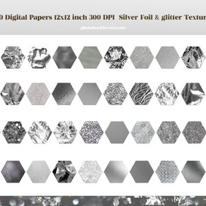 100 Silver Digital Papers: "silver Foil and Glitter Textures" Foil ...