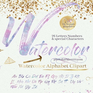 Watercolor Alphabet Clipart - 72 Letter Clip Art Digital Alphabet ...