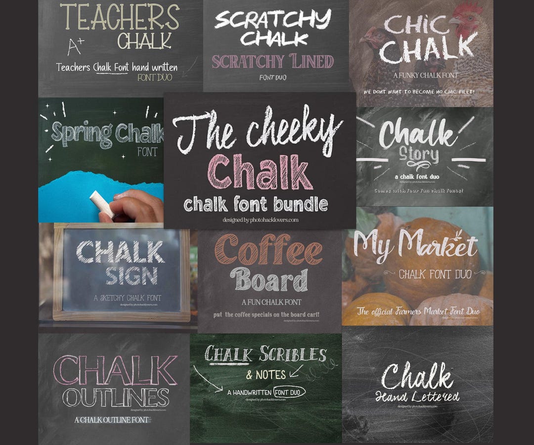 Cheeky Chalk Font Bundle, 12 Handmade Fonts, Commercial Use Instant ...