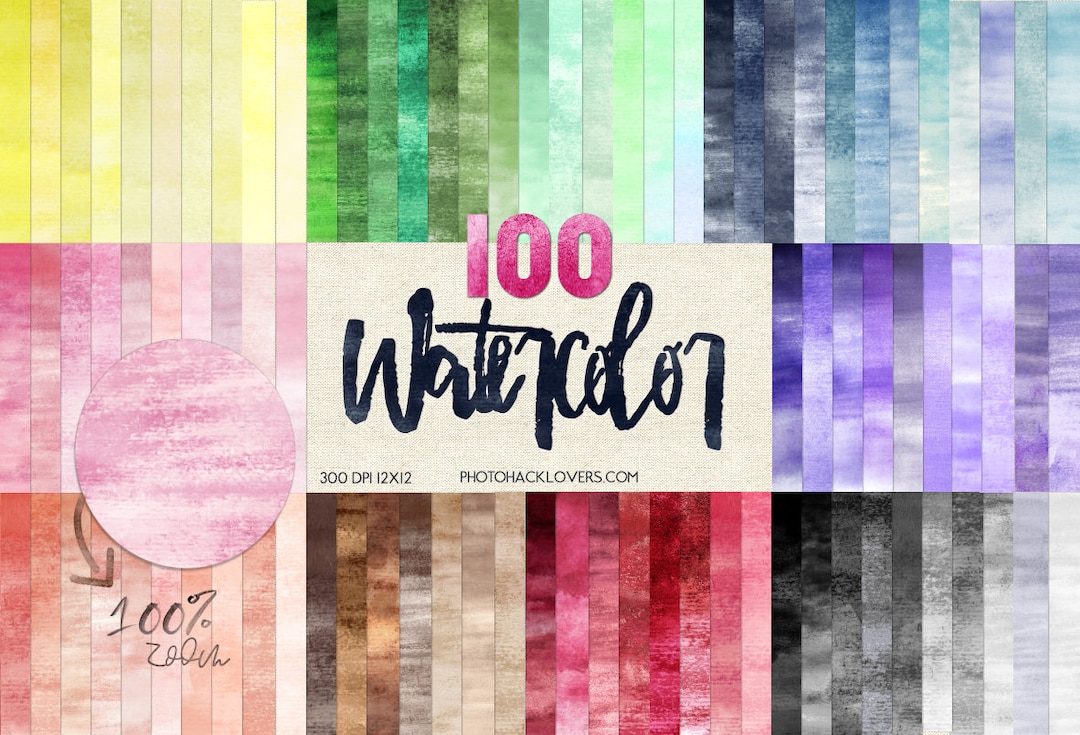 100 Paper Pack Bundle- Watercolor Background, Watercolor Rainbow Png ...
