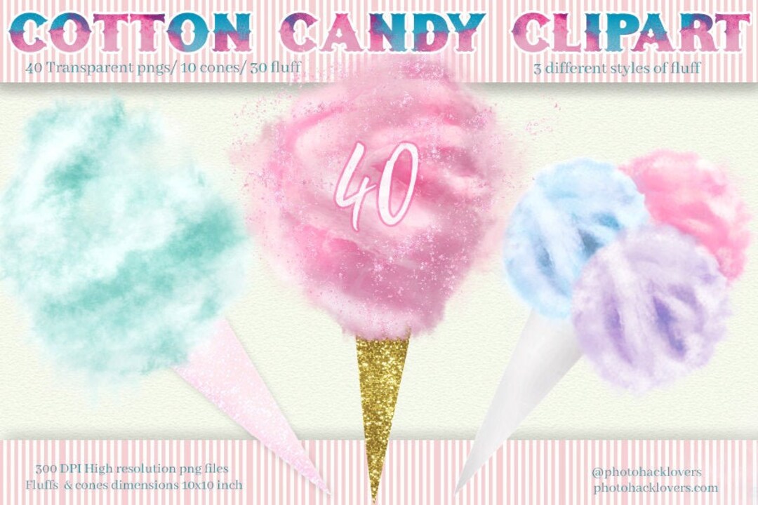 Cotton Candy Clipart Rainbow Fluff Cones PNG Graphics - Etsy