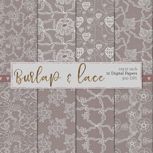 Burlap & Lace Digital Paper, Lace Pattern Lace Digital Paper Burlap ...