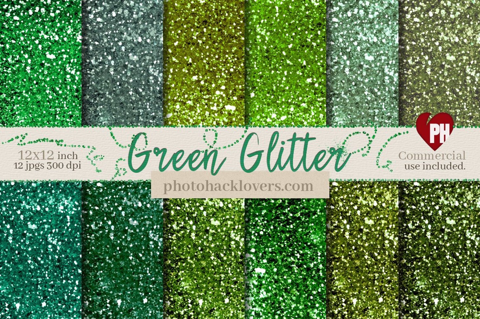 Green Glitter Digital Papers Emerald Green Scrapbook Papers - Etsy