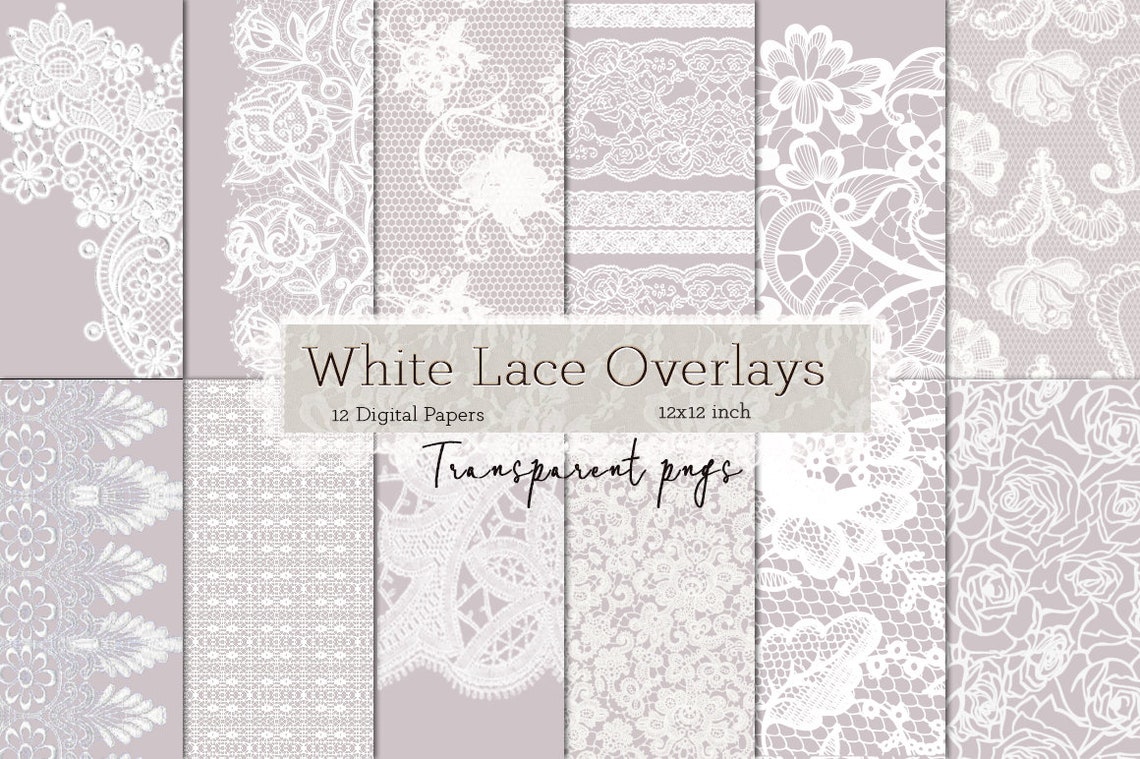 White Lace Overlays Transparent PNG Digital Paper Backgrounds - Etsy