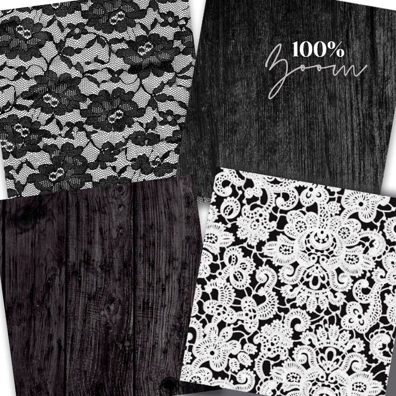 Black Lace DIGITAL PAPER Black and White Digital Paper Wood - Etsy