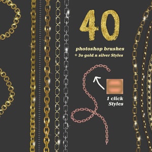Chain Photoshop Brushes, Gold and Silver Jewelry Styles, Digital ...