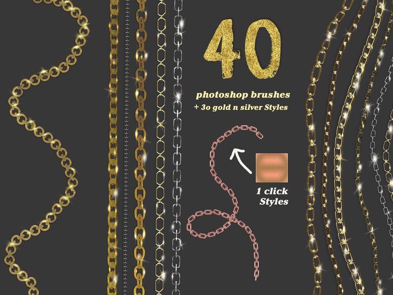 Chain Photoshop Brushes, Gold and Silver Jewelry Styles, Digital ...