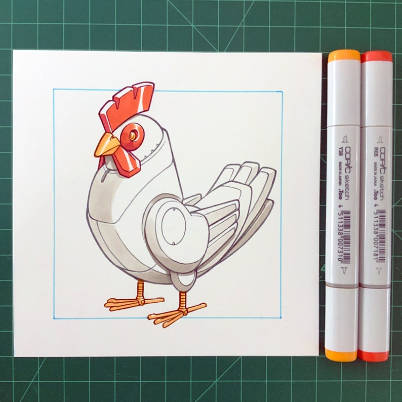 Chicken Robot 6 X 6 Original Marker Drawing - Etsy