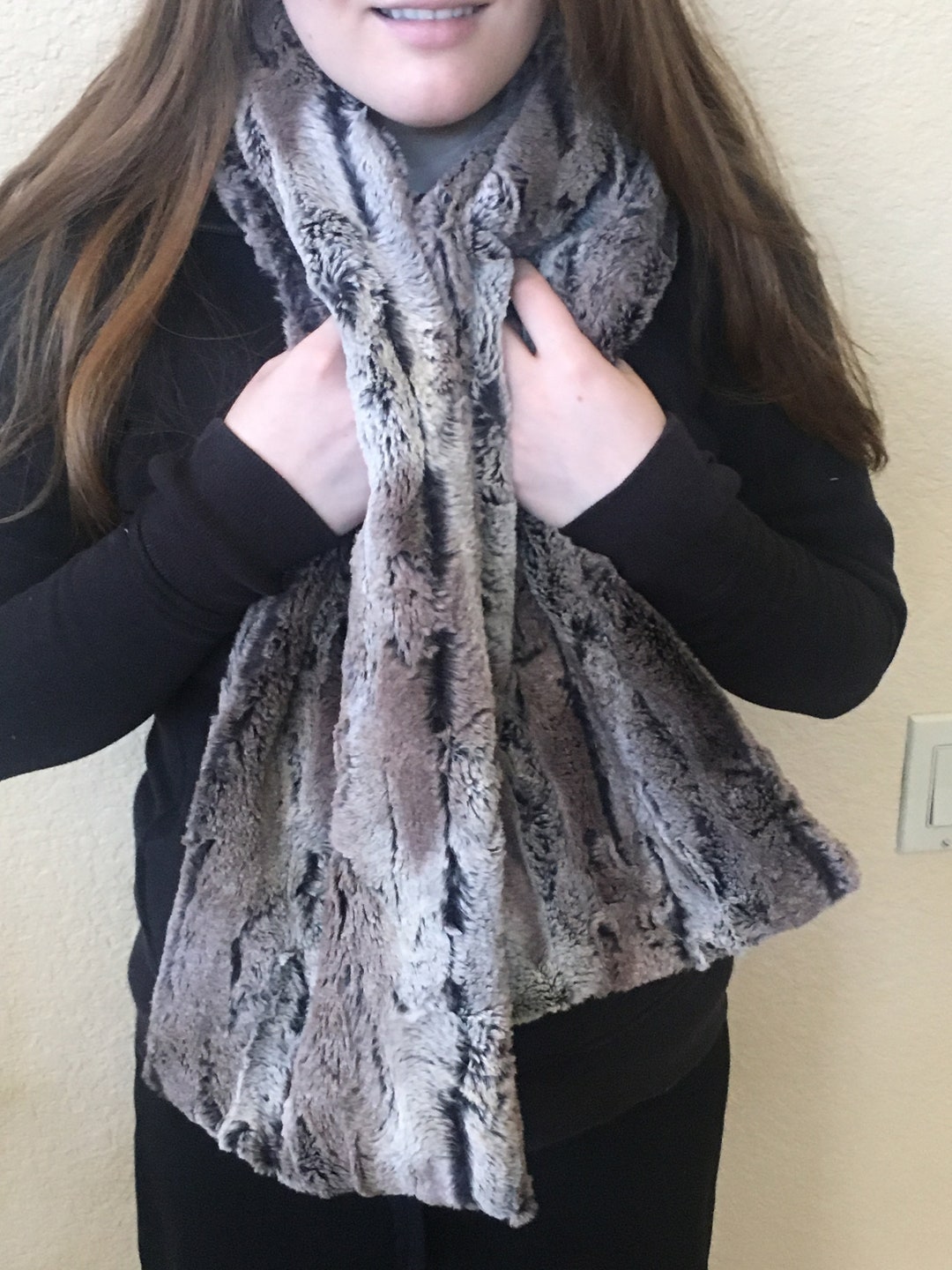 Luxe Faux Fur Blanket Scarf | Gray Full Length Scarf for Winter - Etsy