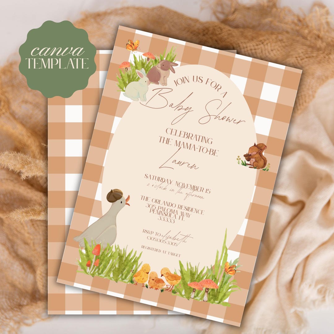Woodland Baby Shower Invitation Suite: Rustic Forest Animals (editable ...