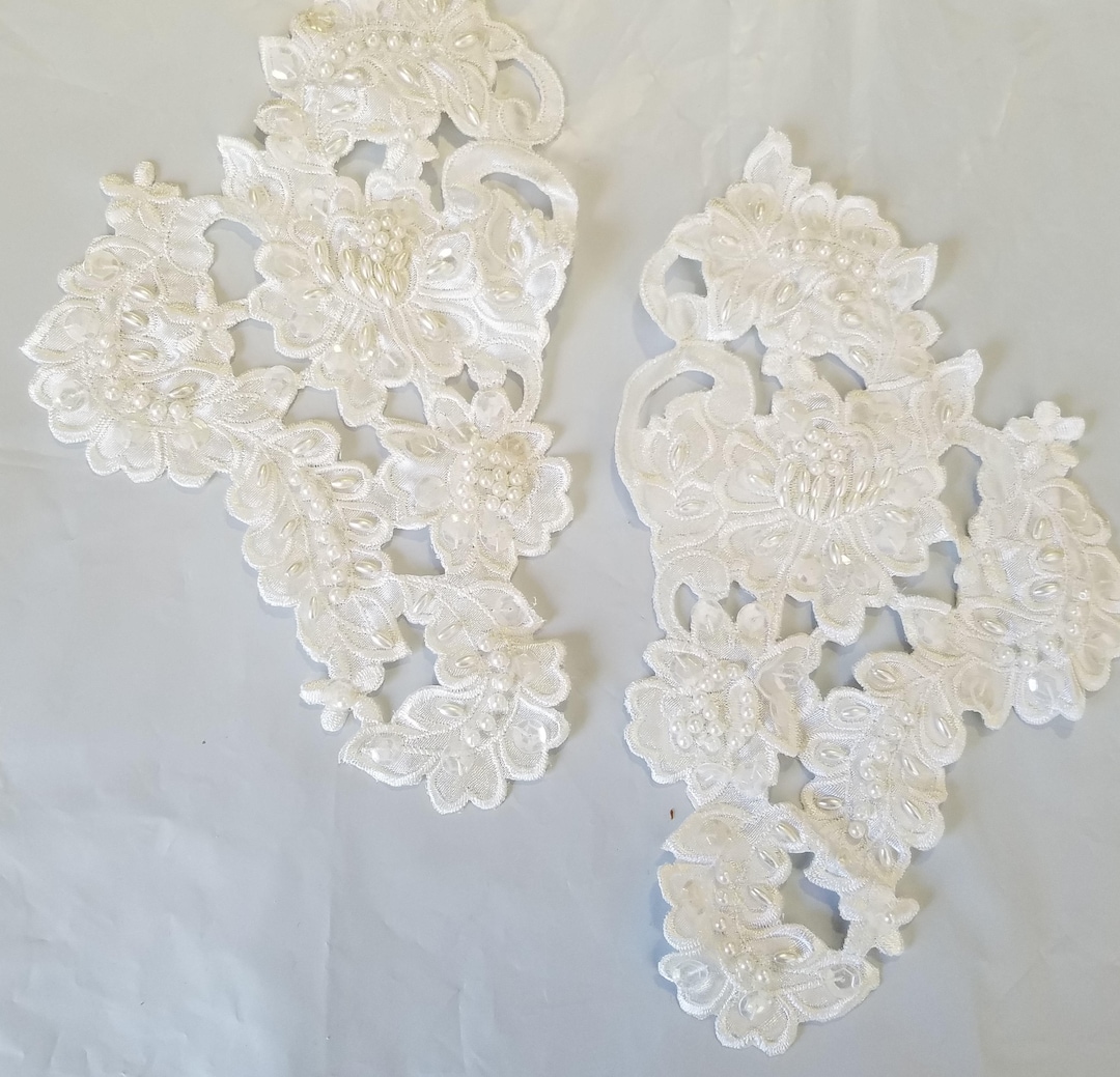 Beaded Ivory Satin Bridal Lace Appliques for Collars, Accessories ...