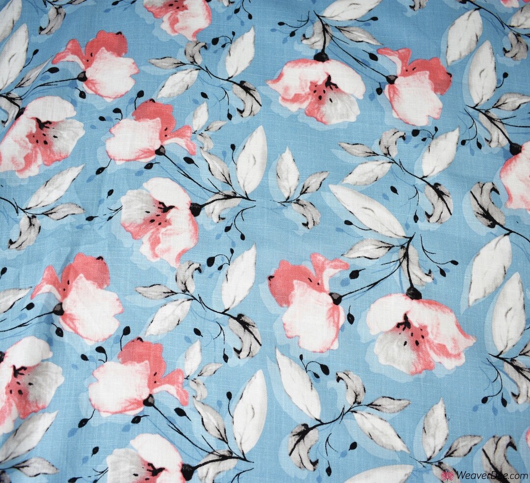 Linen Blend Fabric Cassandra Floral Blue - Etsy
