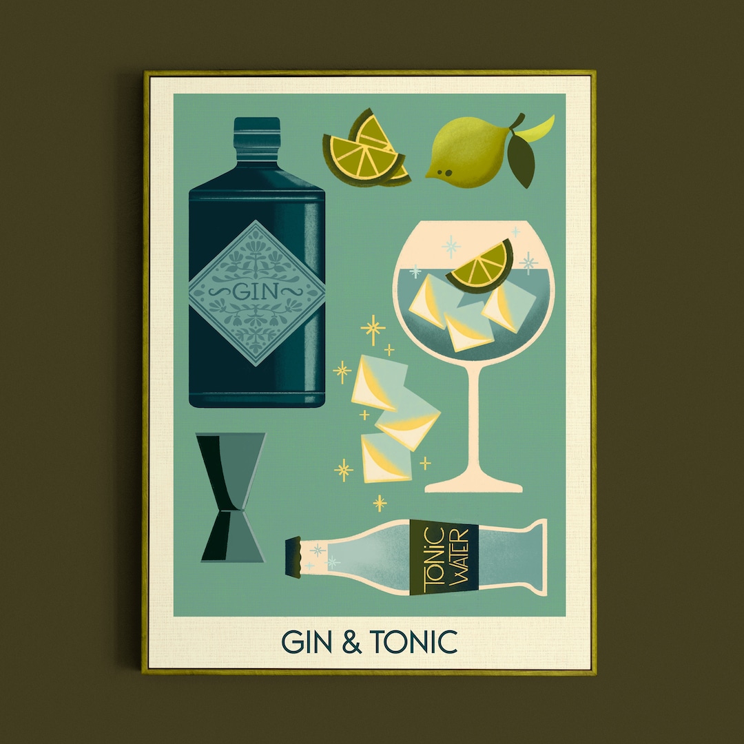 Gin and Tonic Cocktail Print, Gin and Tonic Poster, Bar Wall Art ...