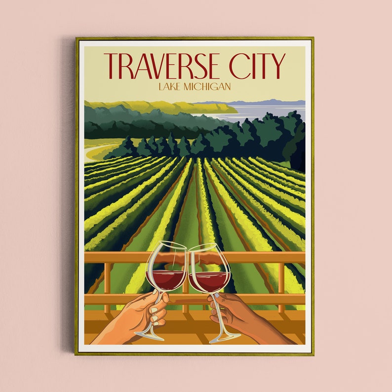 Traverse City Print, Traverse City Michigan Art, Vineyard Print ...