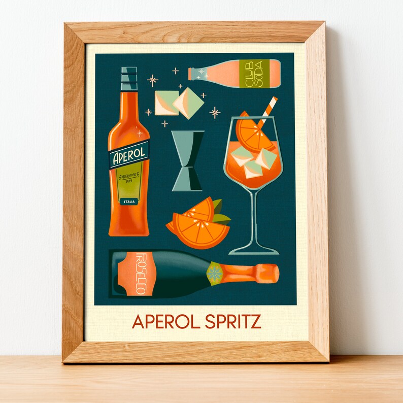 Aperol Spritz Cocktail Print, Aperol Spritz Poster, Bar Wall Art ...