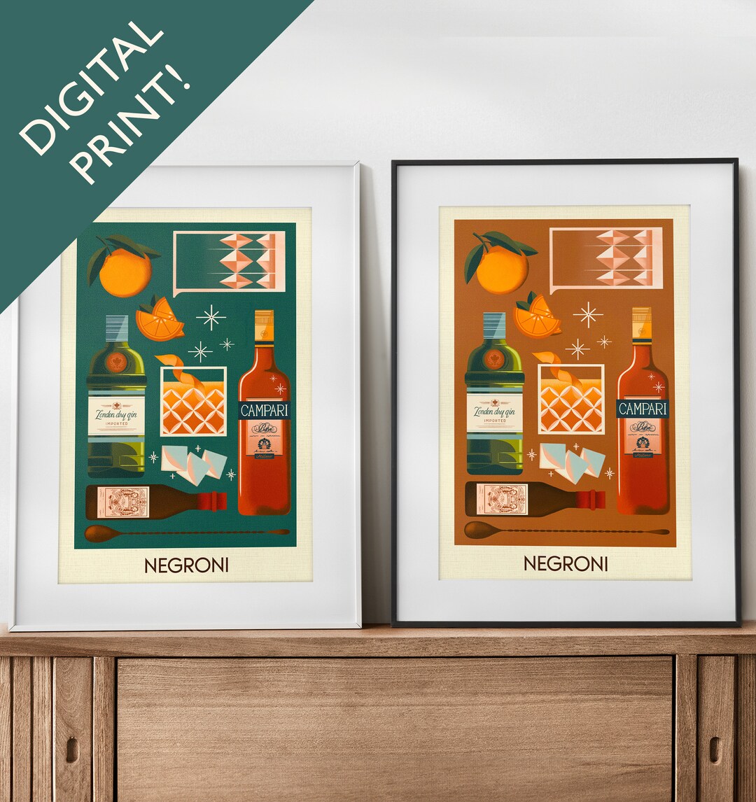 Digital Negroni Cocktail Print, Negroni Cocktail Poster, Bar Wall Art ...
