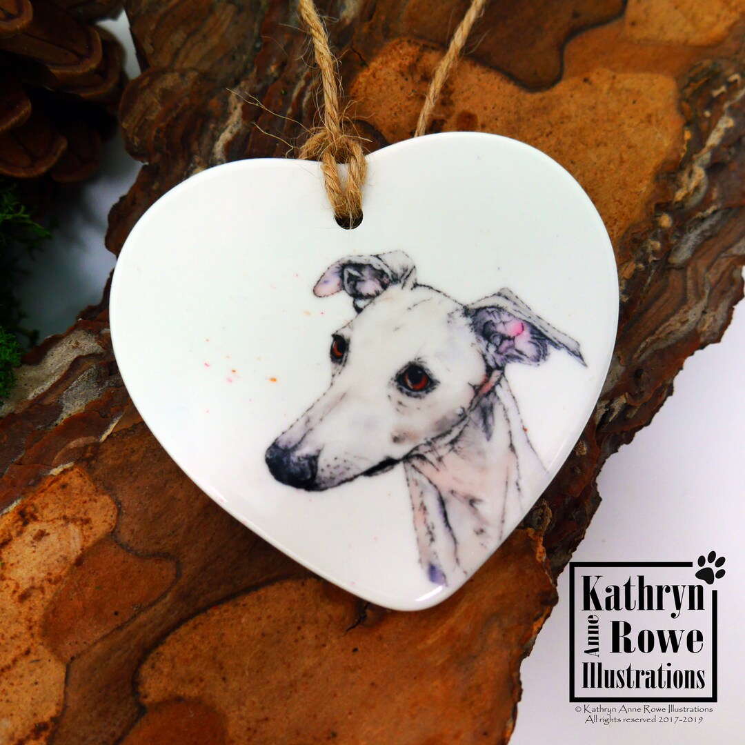 Whippet Dog Ceramic Heart Decoration, Watercolour Art, Letterbox Gift ...