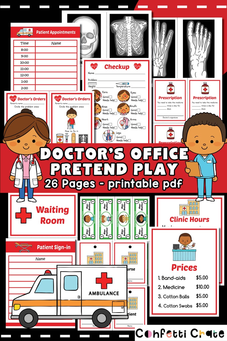Doctor Pretend Play Printables Doctors Dramatic Play Etsy