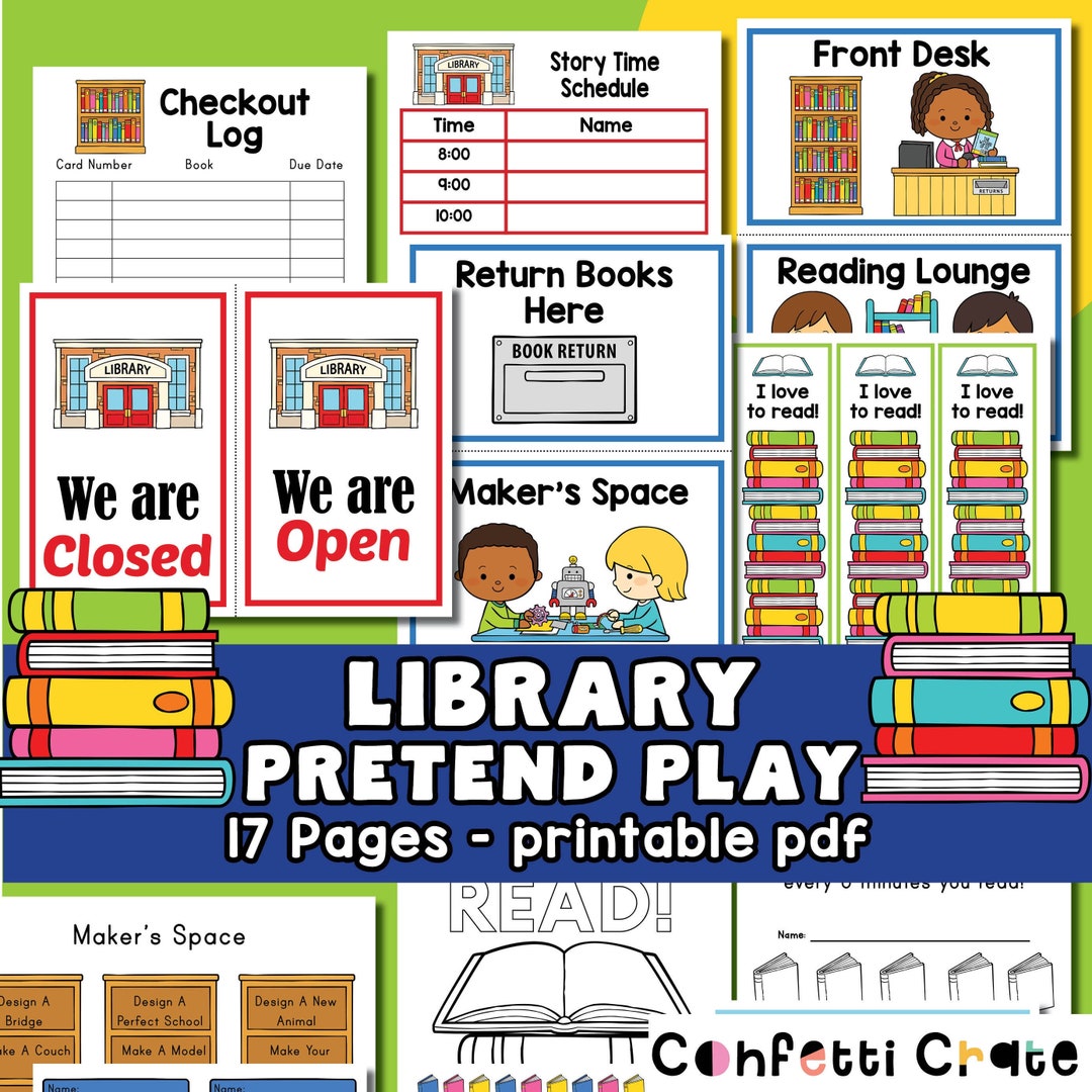 Library Pretend Play Printables, Library Dramatic Play, Preschool ...