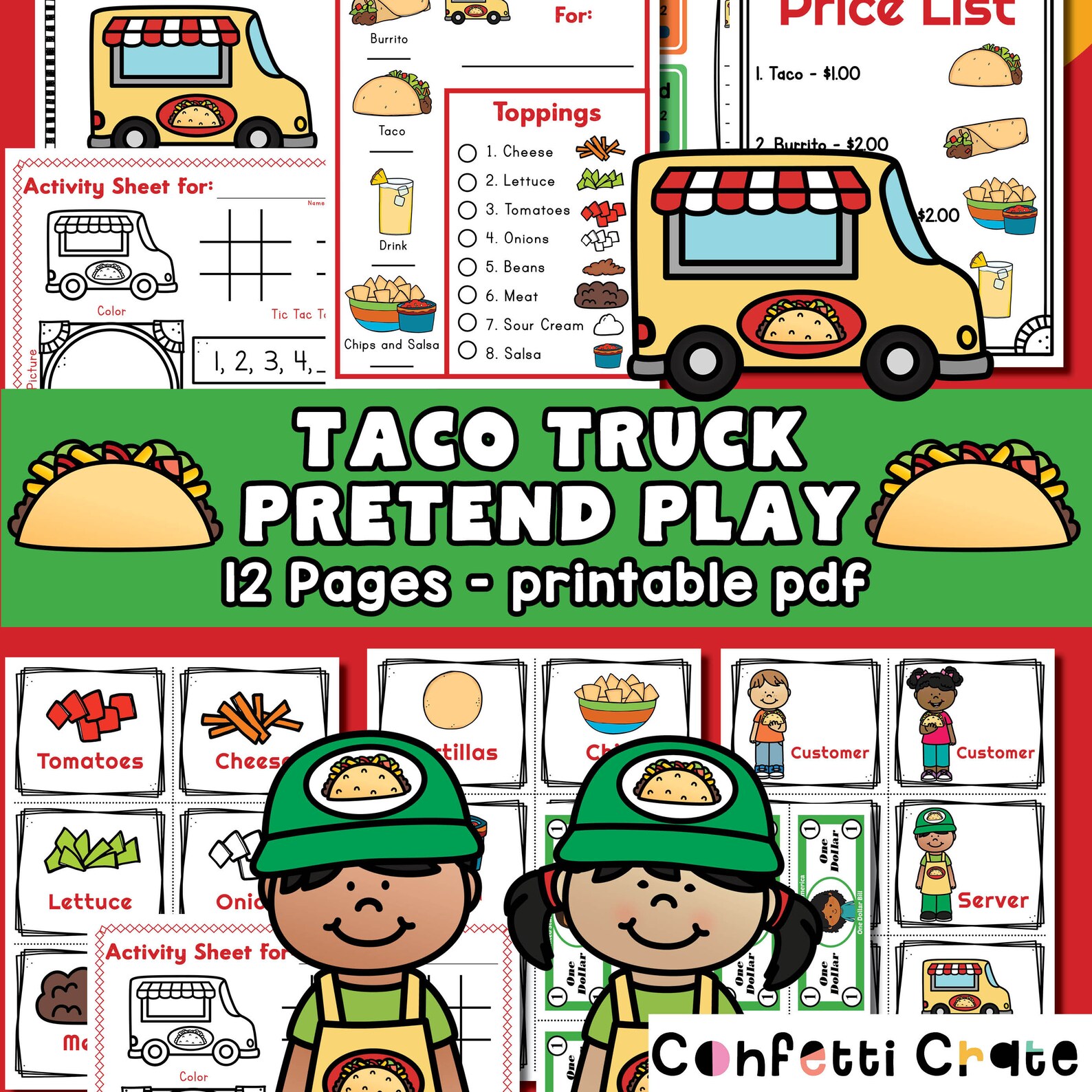 Taco Truck Pretend Play Printables Taco Shop Play Taco - Etsy