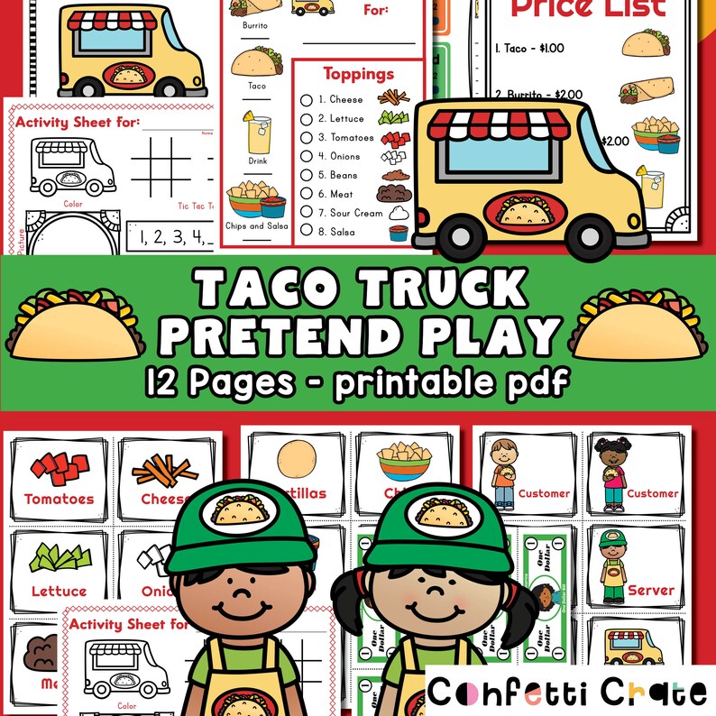Taco Truck Pretend Play Printables Taco Shop Play Taco - Etsy