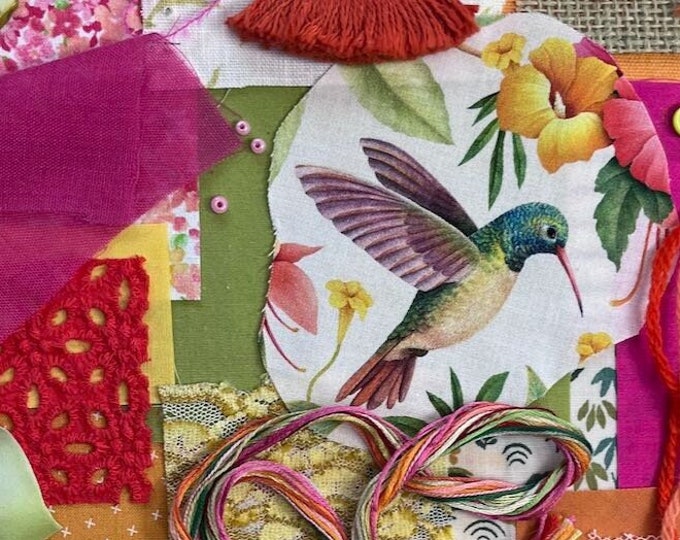 Humming Bird Searching Slow Stitch Kit Fabric Pack Hand Stitching Junk ...