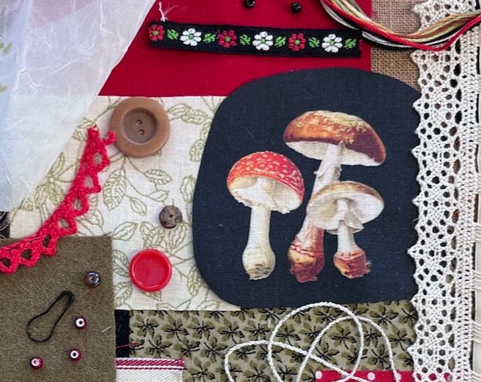 Three Toadstools Slow Stitch Fabric Kit Fabrics Hand Stitching Collage ...