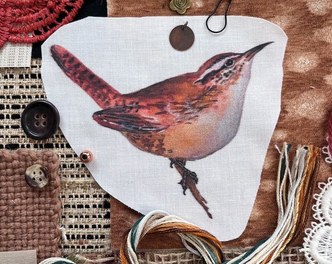 Carolina Wren Bird Slow Stitch Kit Fabric Pack Hand Stitching Junk ...