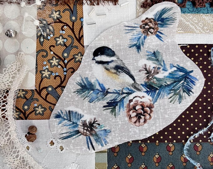 Slow Stitch Kit Fabric Pack Chickadee on Pine Hand Stitching Junk ...