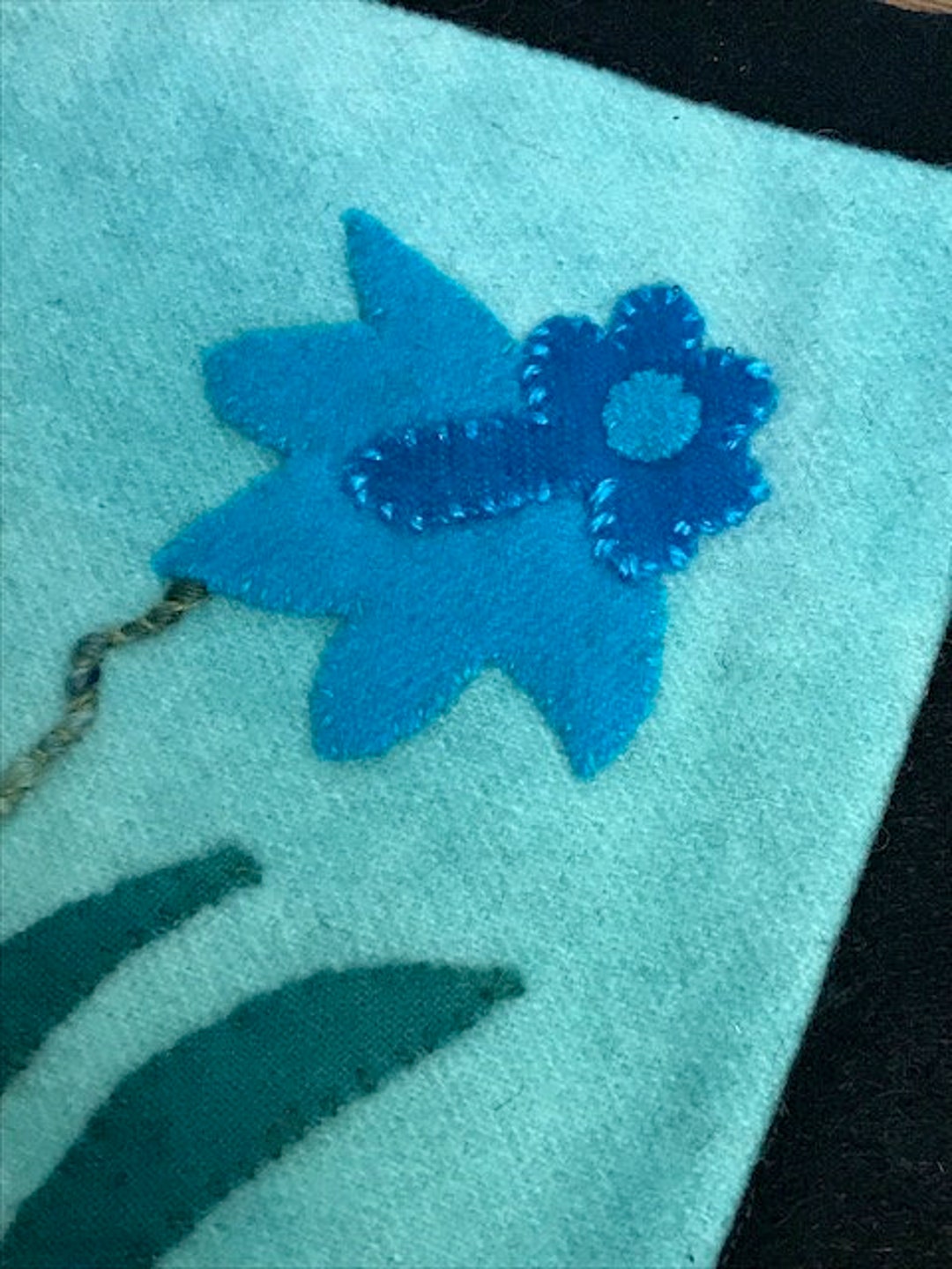 Finished Wool Flower Applique Blue Lilly Handmade Junk Journal ...