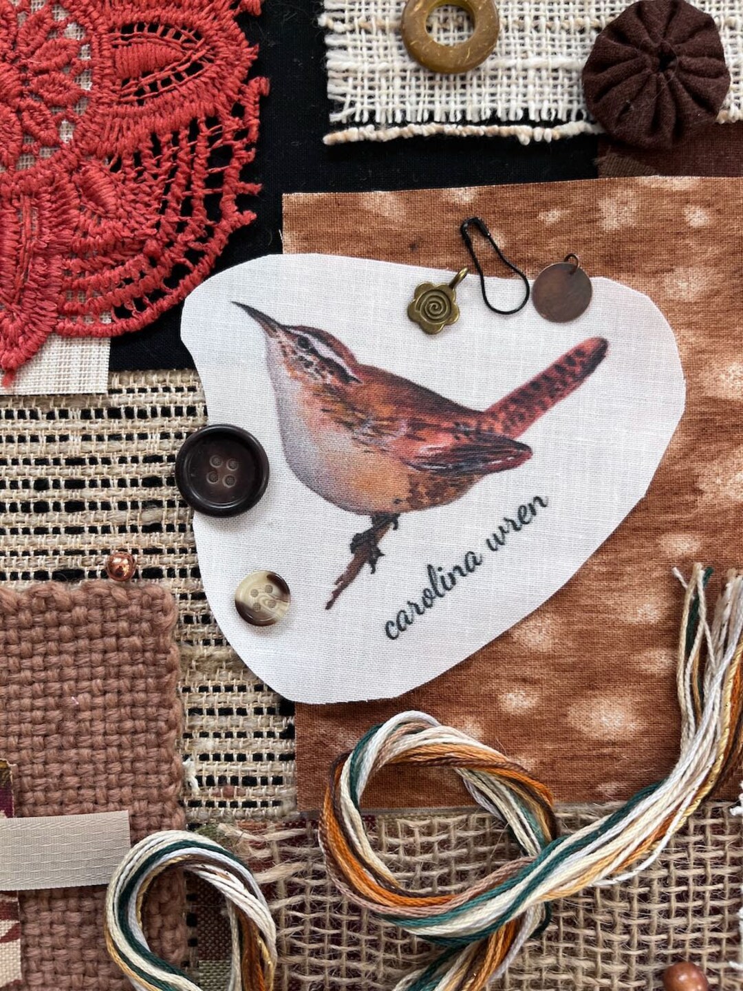 Carolina Wren Bird Slow Stitch Kit Fabric Pack Hand Stitching Junk ...