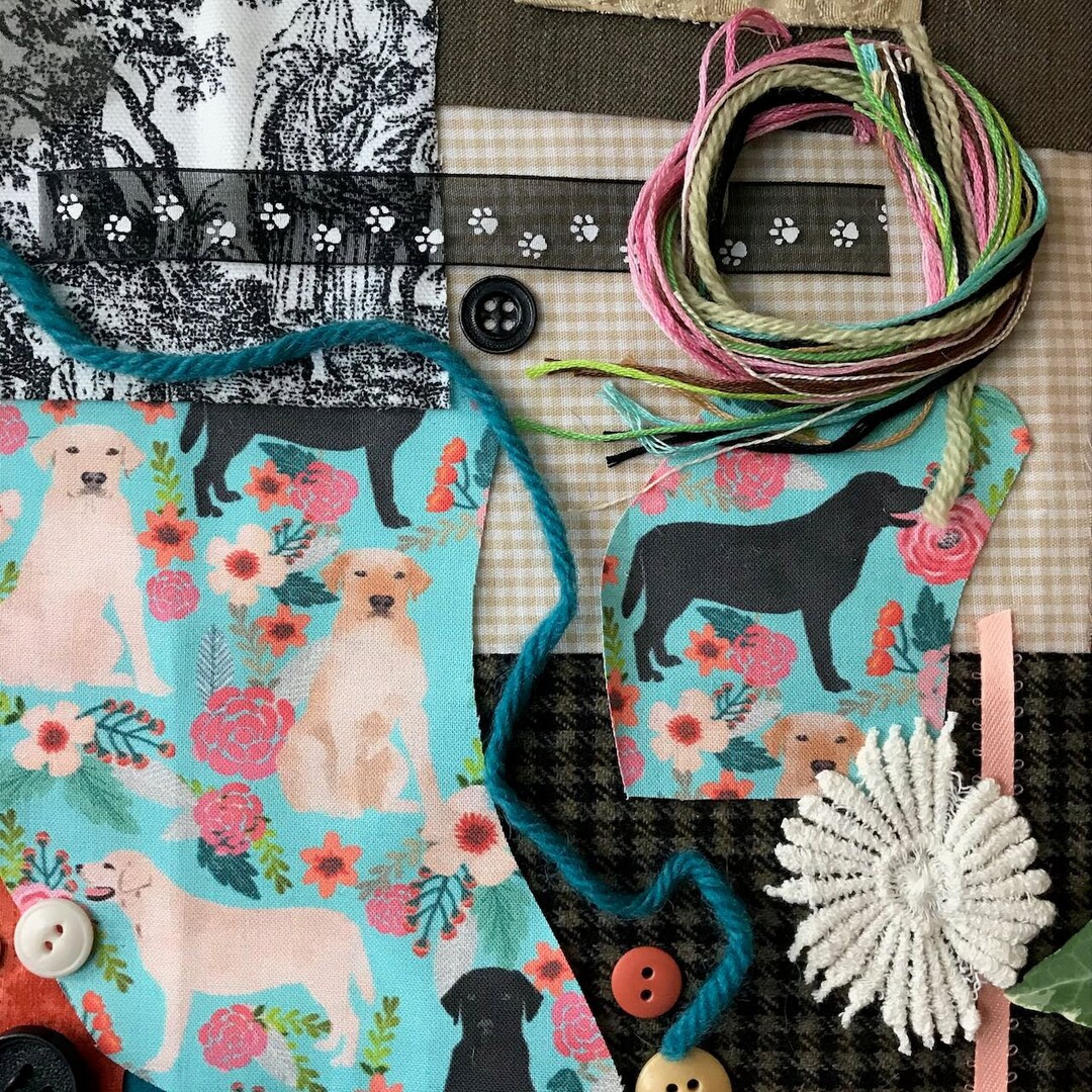 Slow Stitch Fabric Kit Black and Yellow Labrador Labs With Vintage ...