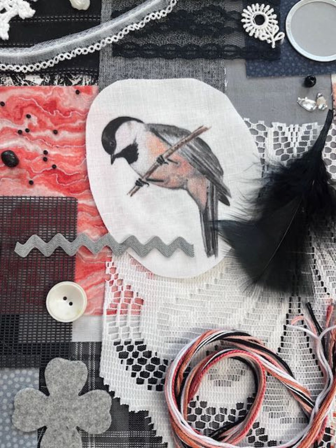 Chickadee #3 Slow Stitch Kit Fabric Pack Hand Stitching Junk Journal ...