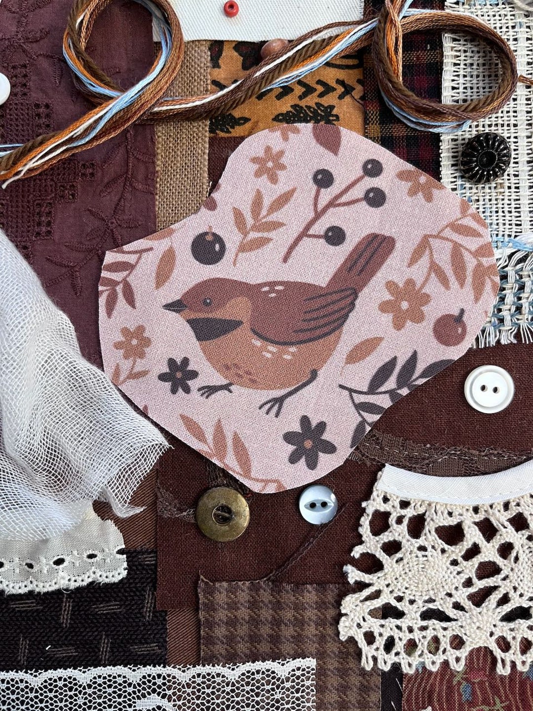 Wee Bird Looking Left Slow Stitch Kit Fabric Pack Hand Stitching Junk ...