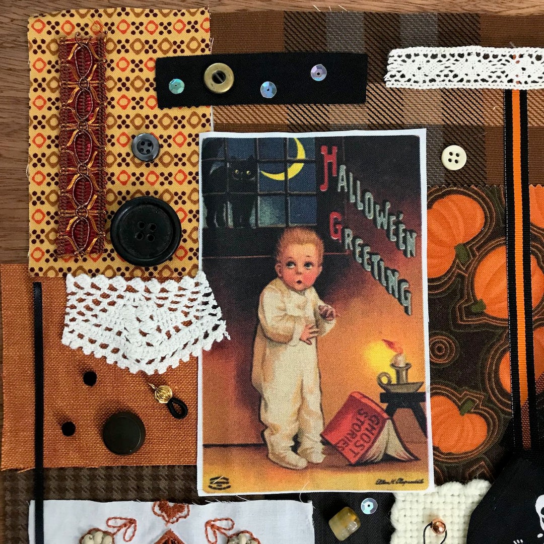 Halloween Scared Boy Fabric Kit: Vintage Hand Stitch Collage Quilt - Etsy