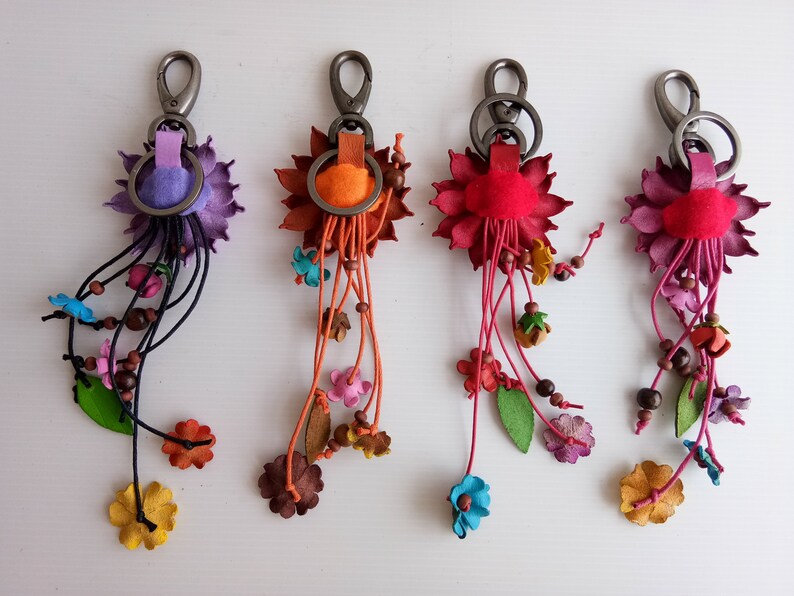 Genuine Leather Handcraft Keychain Women Fashion Flower | Etsy