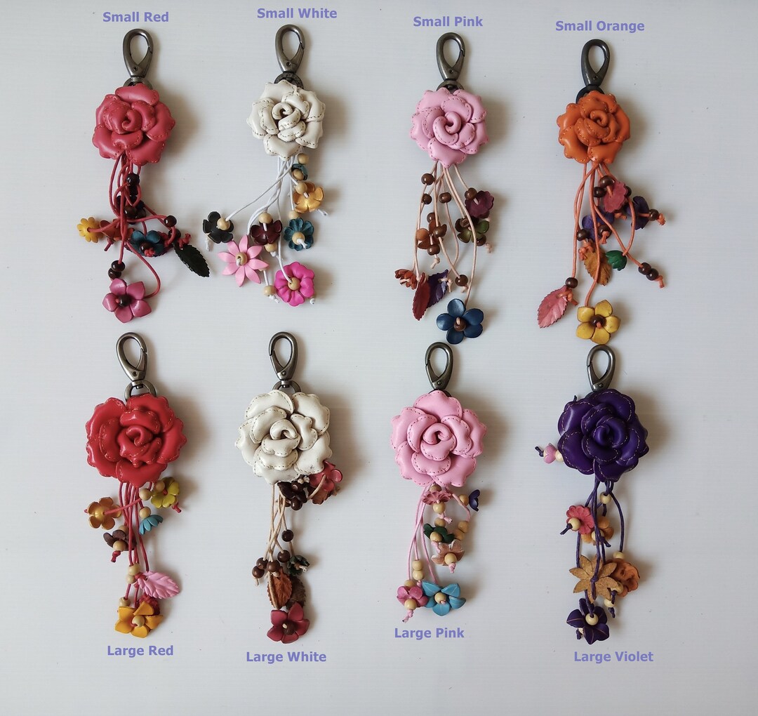 Genuine Leather Handcraft Keychain Women Fashion Flower Keyring Purse ...