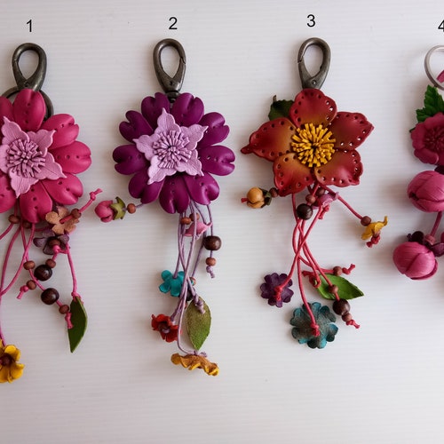 Genuine Leather Handcraft Keychain Women Fashion Flower - Etsy