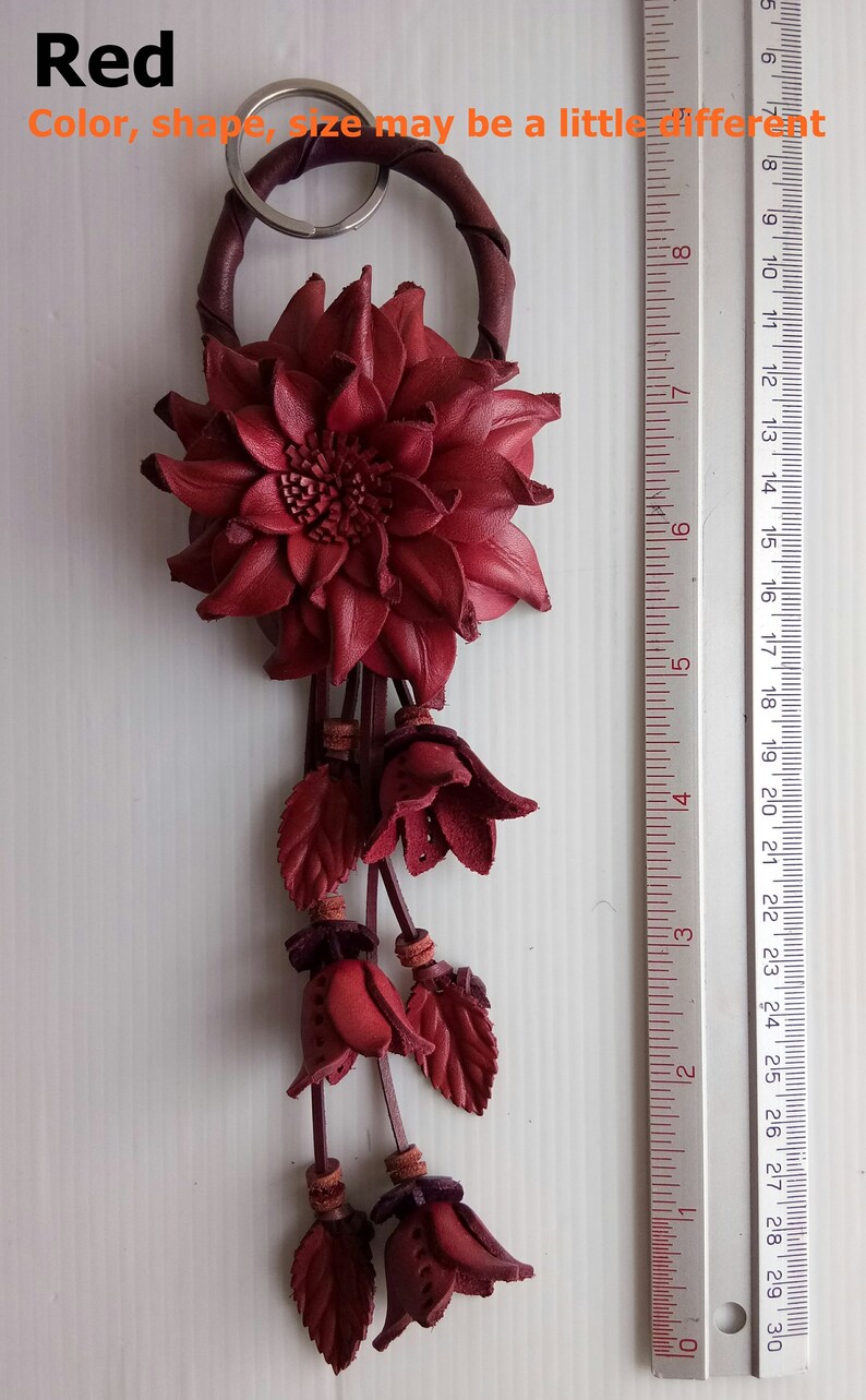Genuine Leather Handcraft Keychain Women Fashion Flower - Etsy