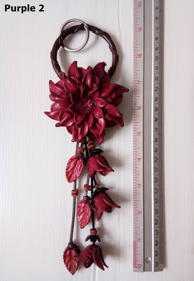 Genuine Leather Handcraft Keychain Women Fashion Flower - Etsy