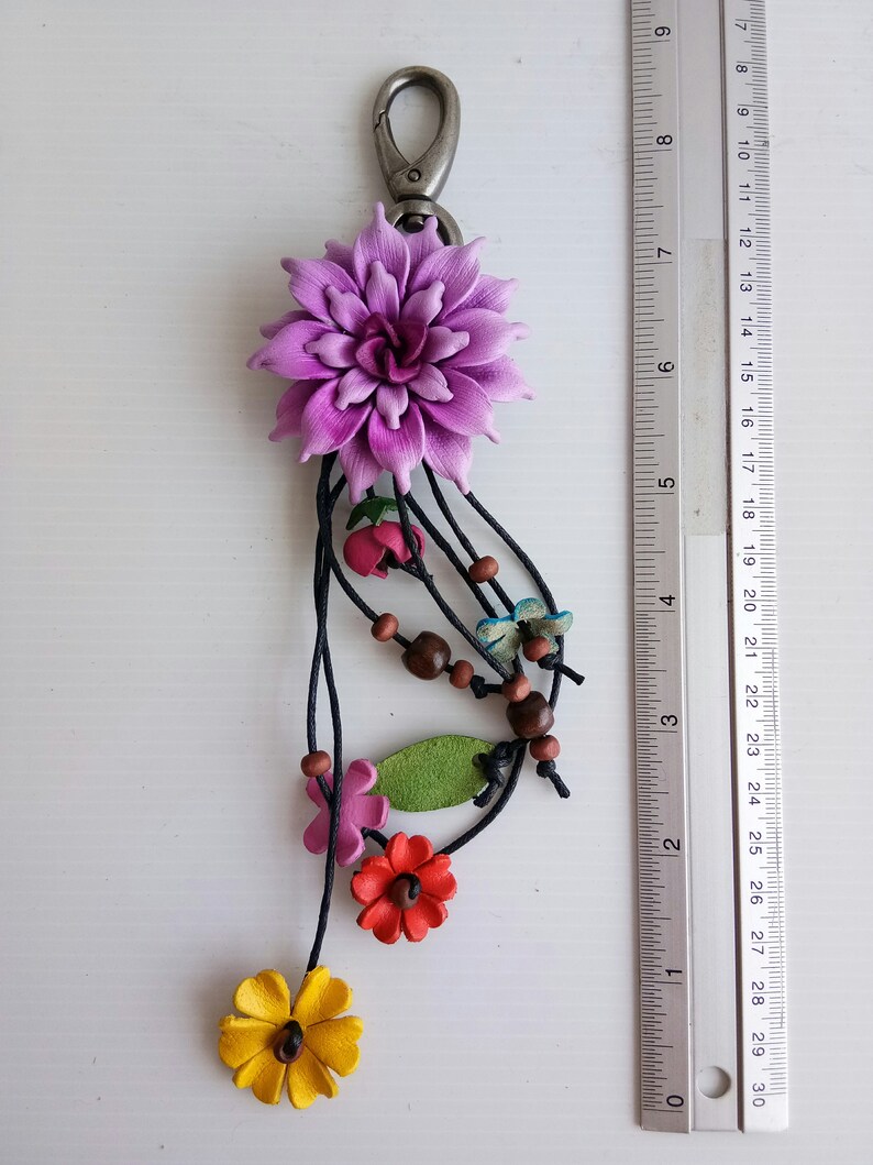 Genuine Leather Handcraft Keychain Women Fashion Flower | Etsy