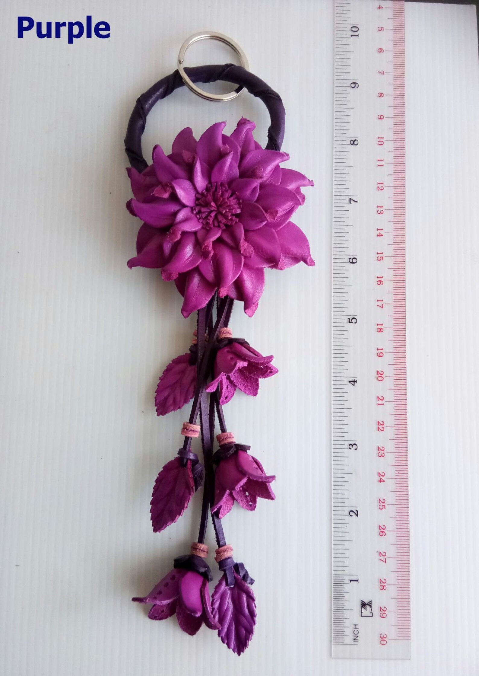 Genuine Leather Handcraft Keychain Women Fashion Flower - Etsy